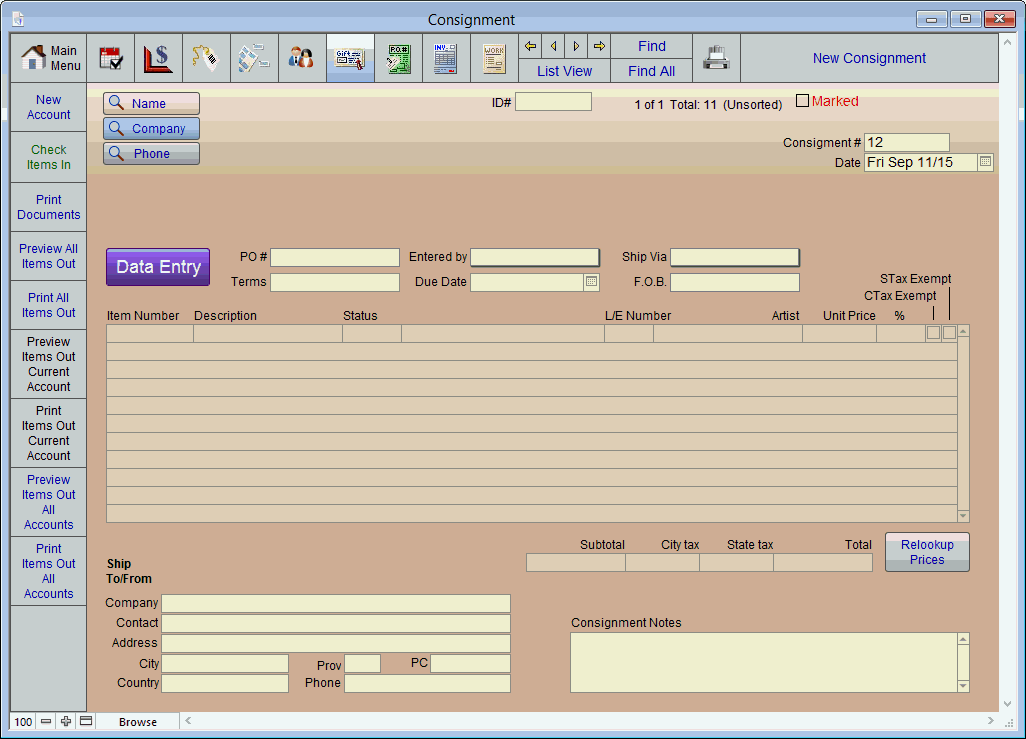Outbound Consignments Form View